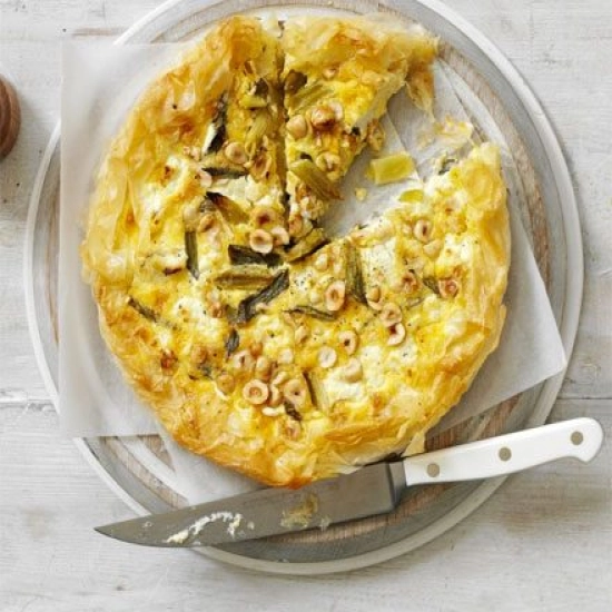 What is for dinner tonight? | Goat's cheese, spring onion & hazelnut tart