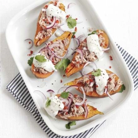 What is for dinner tonight? | Tuna sweet potato jackets